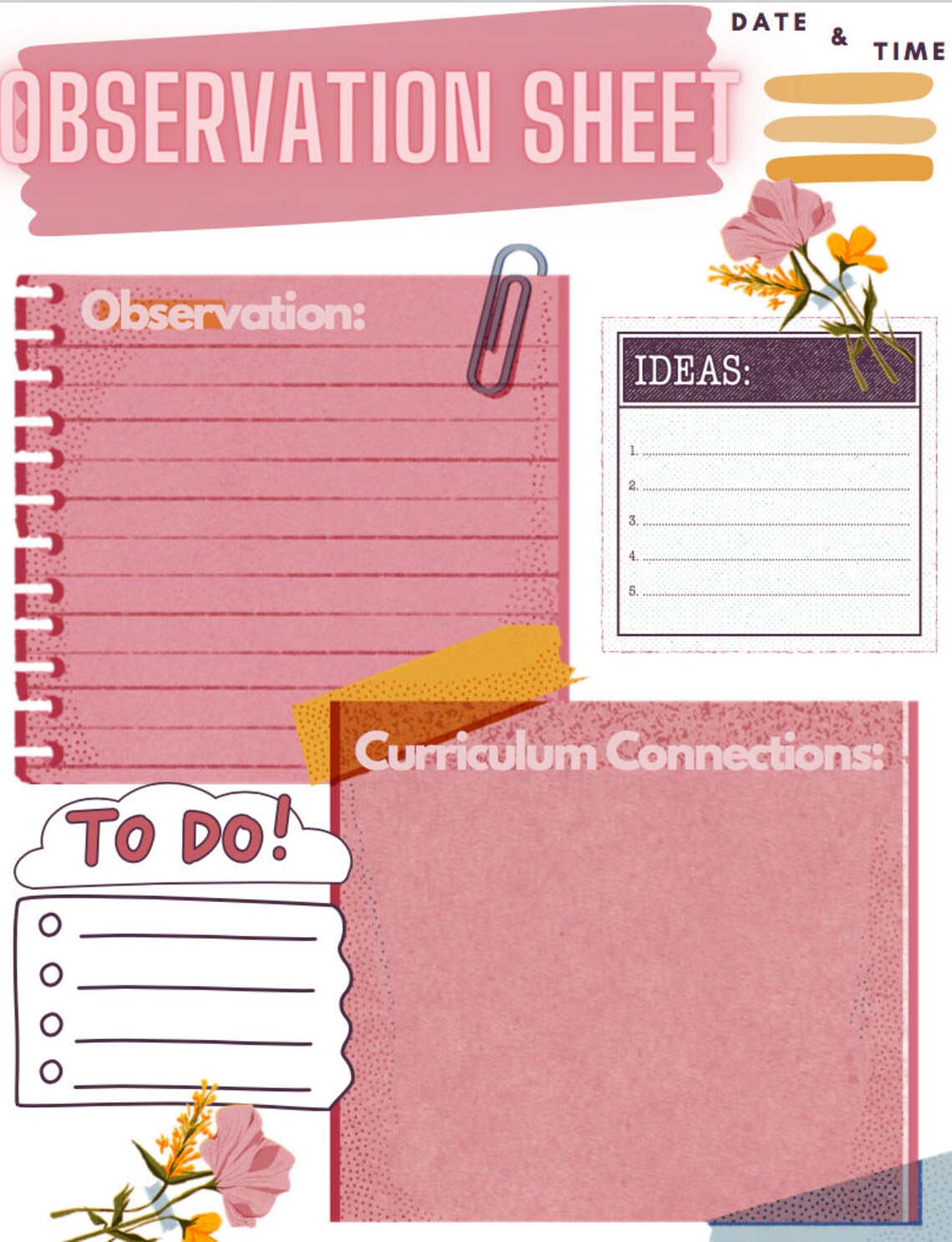 Educator Observation Sheet 2 Versions - Etsy