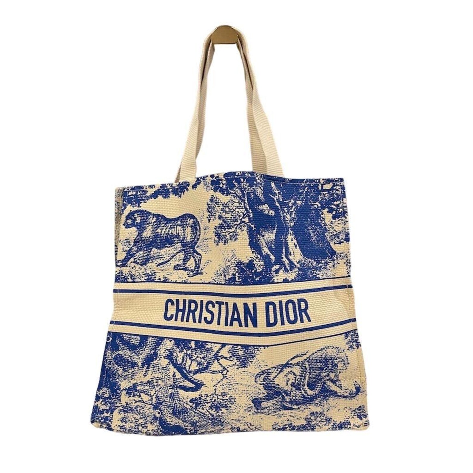 Christian Dior Dioriviera Women's Blue/cream Straw Tote Bag - Etsy