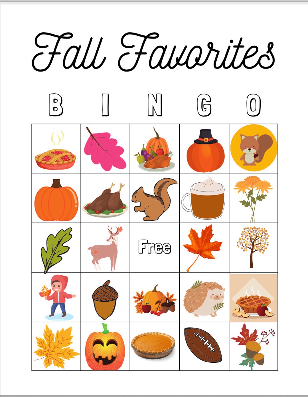 Fall Favorites Bingo - 20 Cards for Class or Party - Etsy