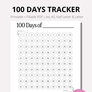 100 Day Habit Tracker Printable, 100 Day Challenge, Minimal Habit ...
