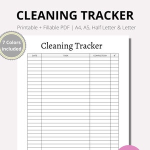 Cleaning Tracker Printable, Home Cleaning Planner, Cleaning Tasks Log ...