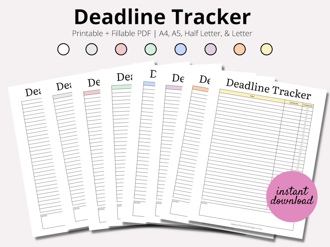Deadline Tracker Printable, Task Deadline Planner, School Deadline ...