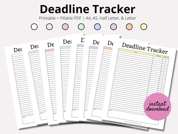 Deadline Tracker Printable Task Deadline Planner School | Etsy