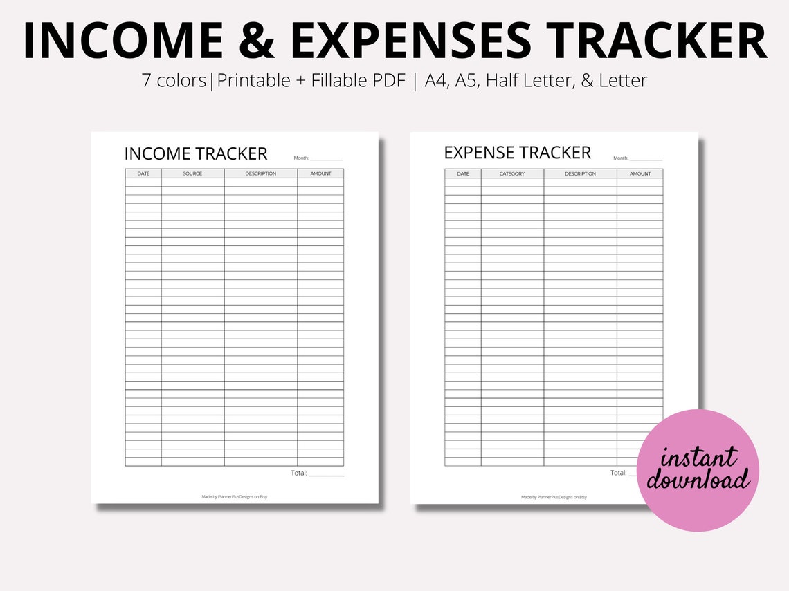Income and Expense Tracker Printable, Finance Tracker Set, Money ...