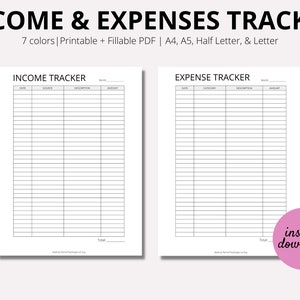 Income and Expense Tracker Printable, Finance Tracker Set, Money ...