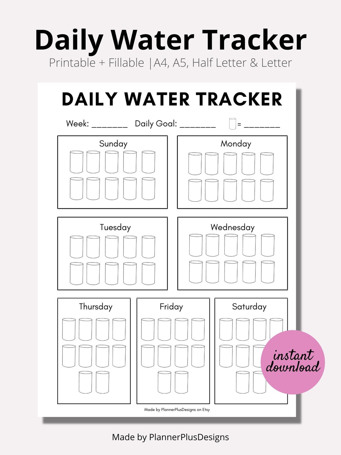 Weekly Water Intake Tracker, Water Log, Daily, Water Tracker Printable ...