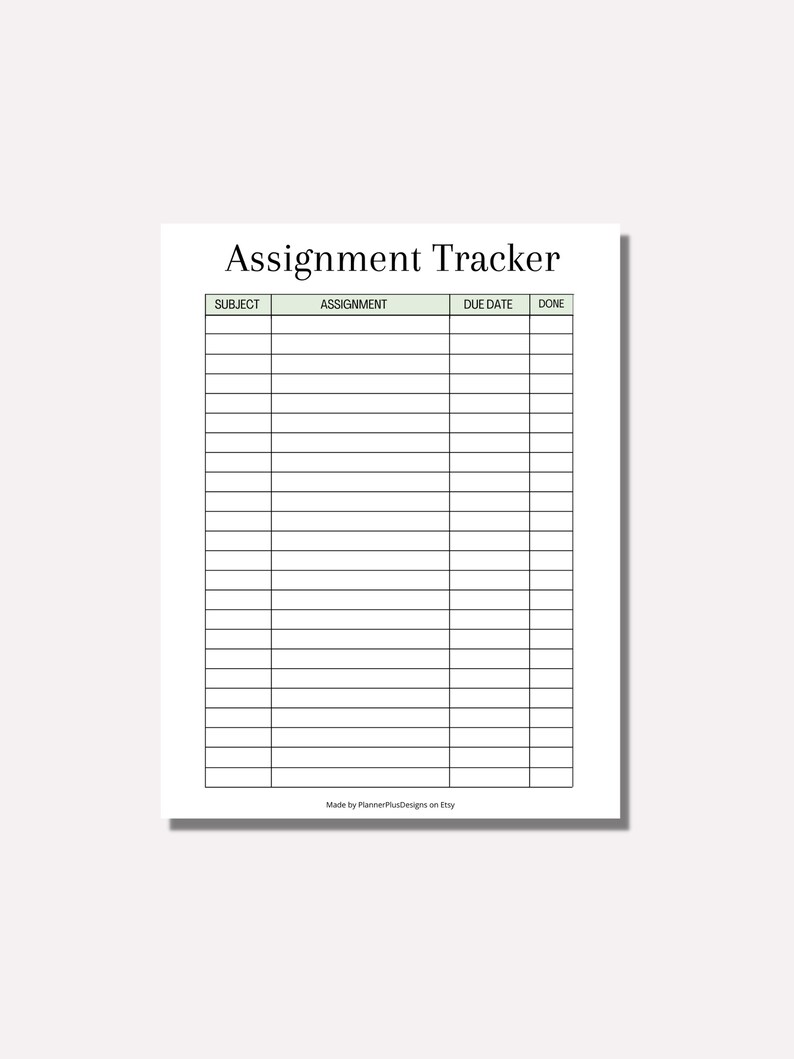 Assignment Tracker, Assignment Printable List, Homework Checklist ...