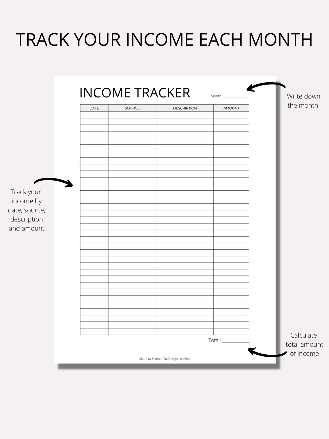 Income Tracker Printable, Income Log, Monthly Income Tracker, Personal ...