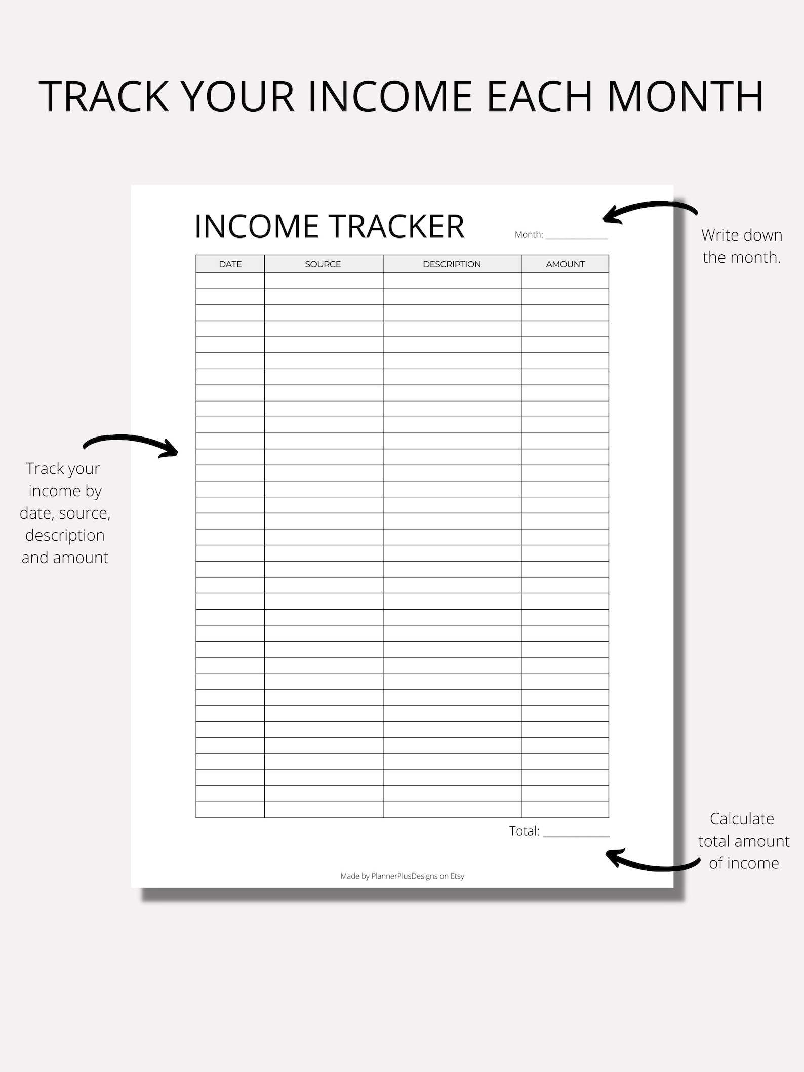 Income Tracker Printable, Income Log, Monthly Income Tracker, Personal ...