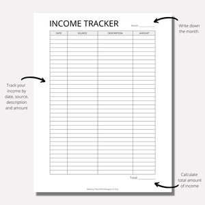 Income Tracker Printable, Income Log, Monthly Income Tracker, Personal ...