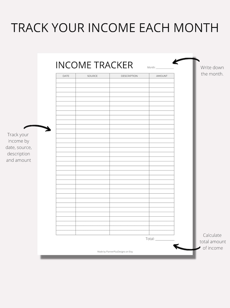 Income Tracker Printable, Income Log, Monthly Income Tracker, Personal ...