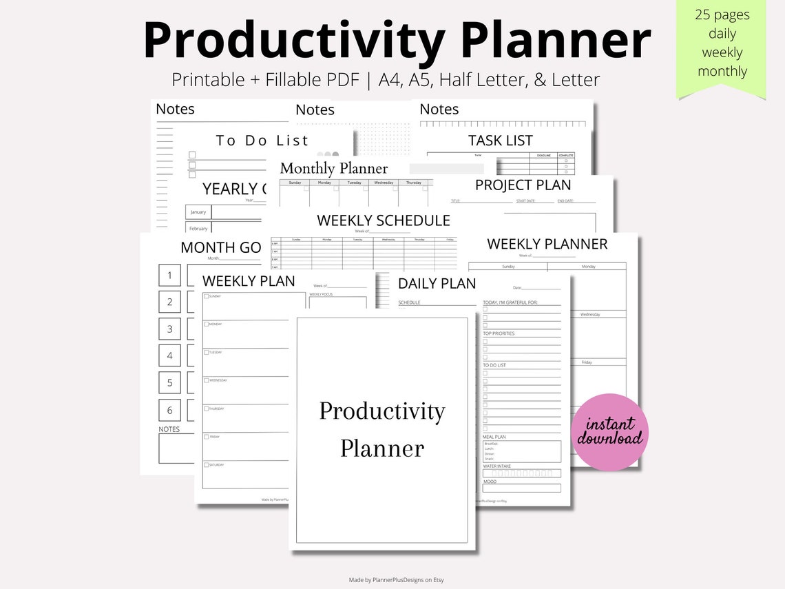 Daily Productivity Planner Printable, Daily Weekly Monthly Planner ...