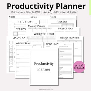 Daily Productivity Planner Printable, Daily Weekly Monthly Planner ...