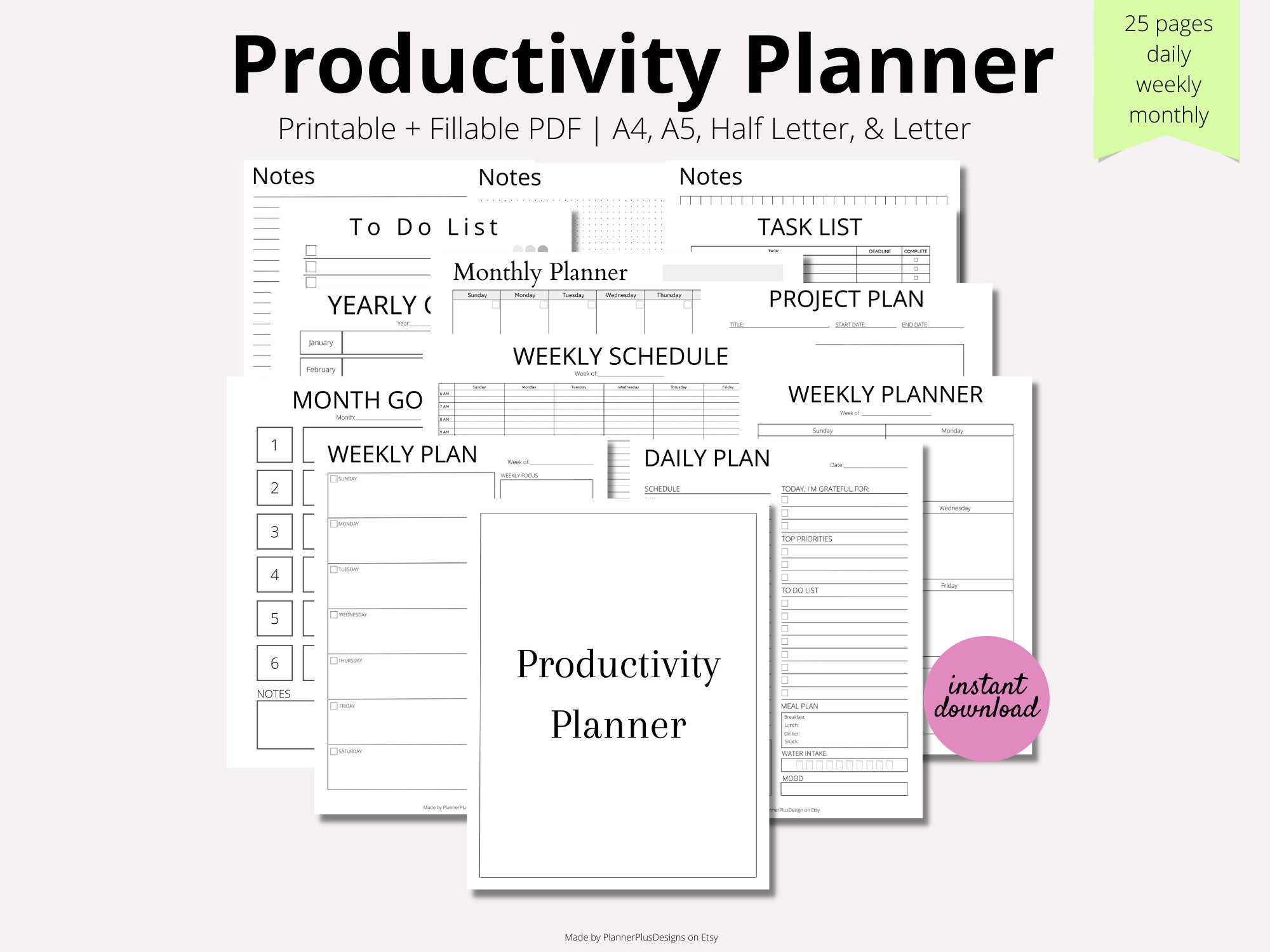 Daily Productivity Planner Printable, Daily Weekly Monthly Planner ...