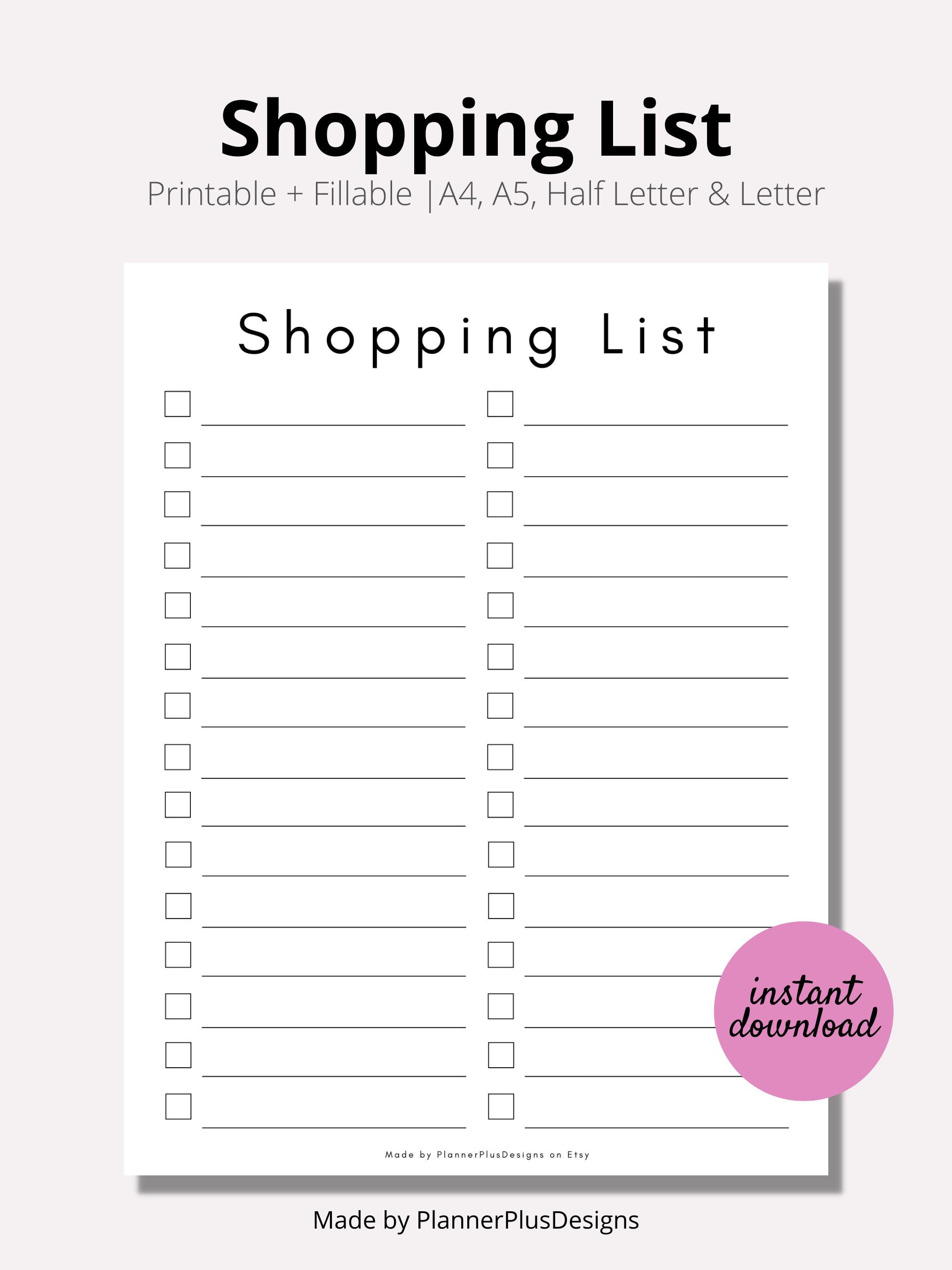 Shopping List, Printable Shopping List, Shopping to Buy Checklist ...