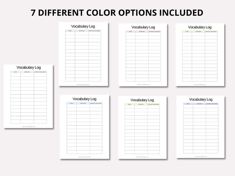 Vocabulary List Printable Planner Inserts, Vocabulary List, Word Book ...