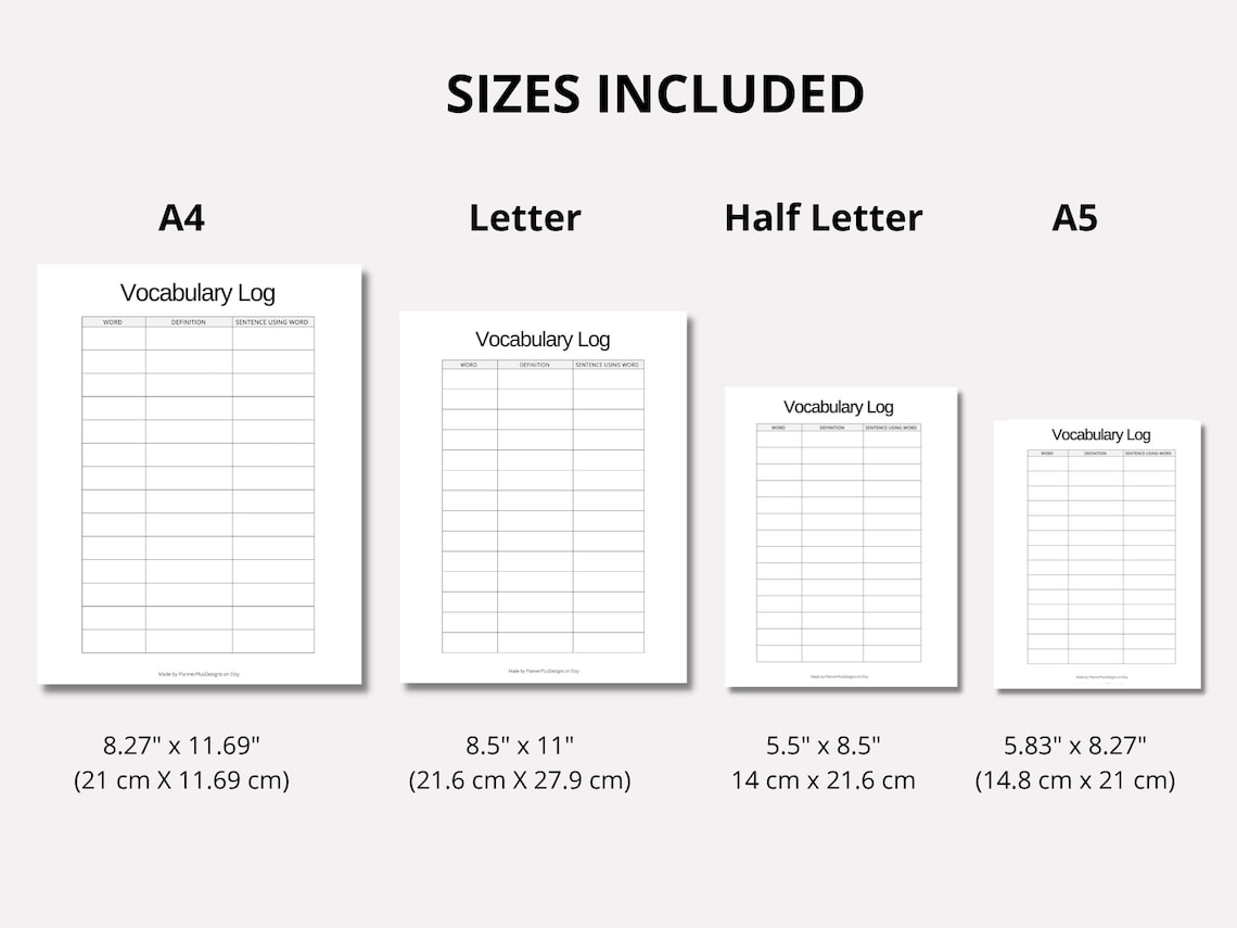 Vocabulary List Printable Planner Inserts, Vocabulary List, Word Book ...