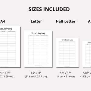 Vocabulary List Printable Planner Inserts, Vocabulary List, Word Book ...