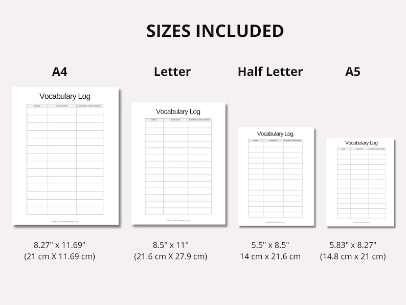 Vocabulary List Printable Planner Inserts, Vocabulary List, Word Book ...
