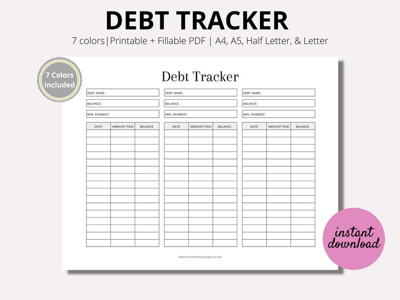 Debt Payment Tracker Printable, Debt Tracker Printable, Debt Payoff Log ...