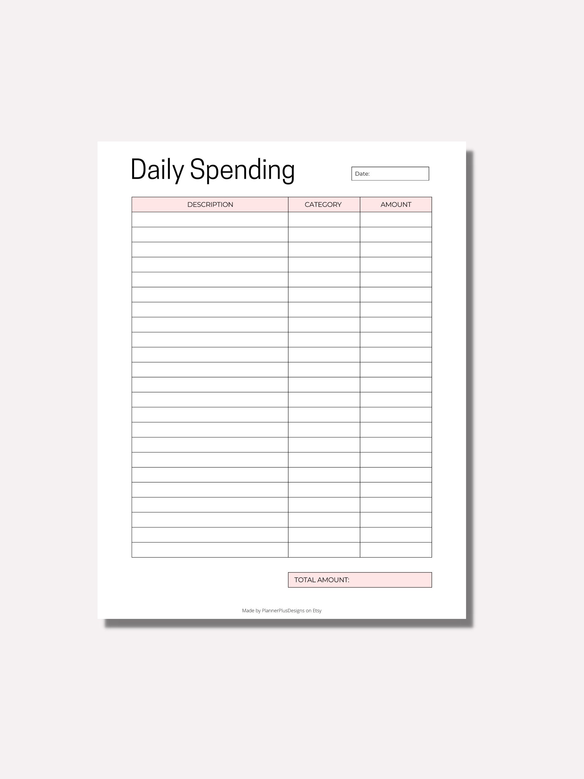Daily Spending Log, Daily Spending Printable, Purchase Log, Spending ...