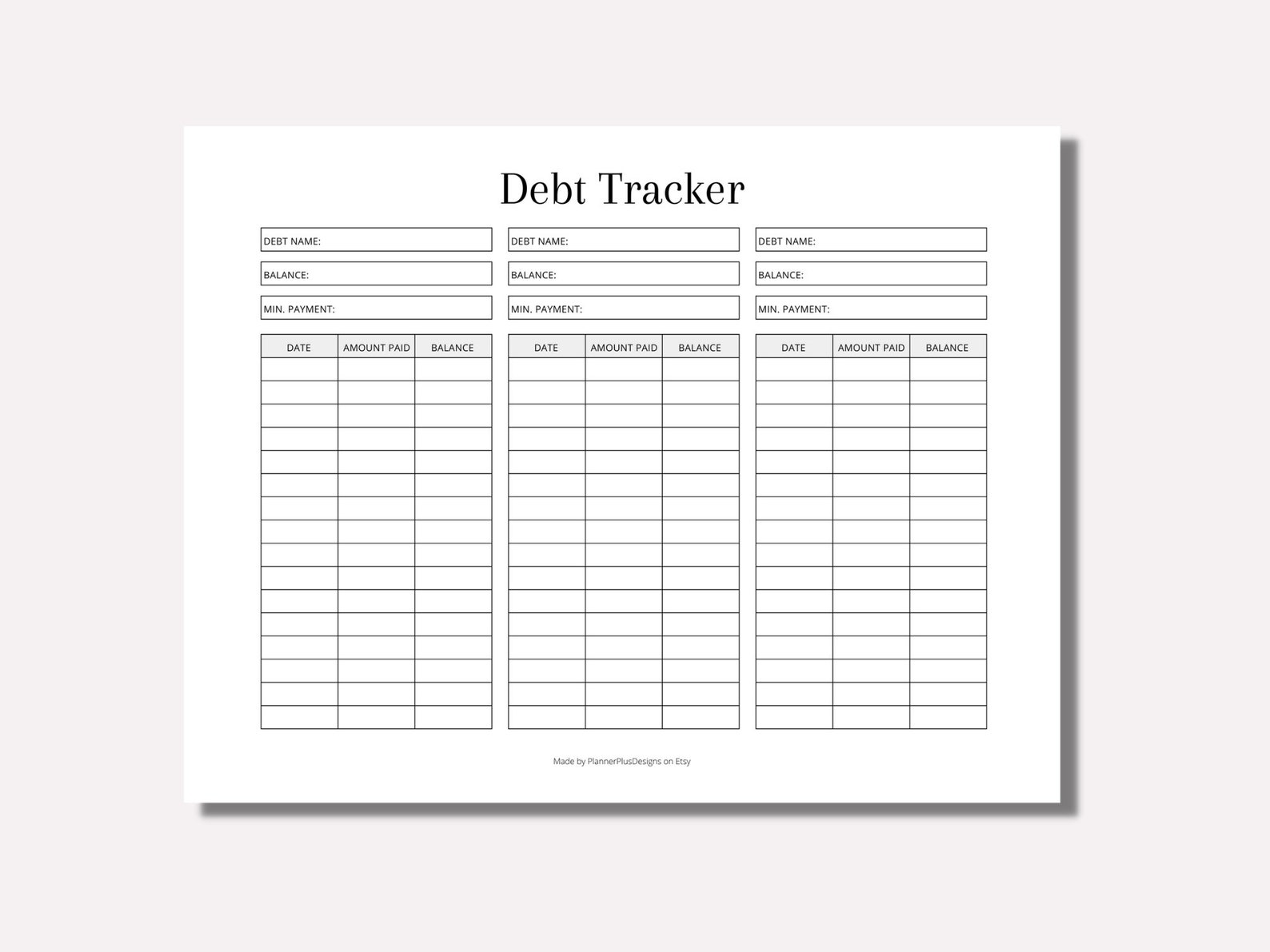 Debt Payment Tracker Printable, Debt Tracker Printable, Debt Payoff Log ...