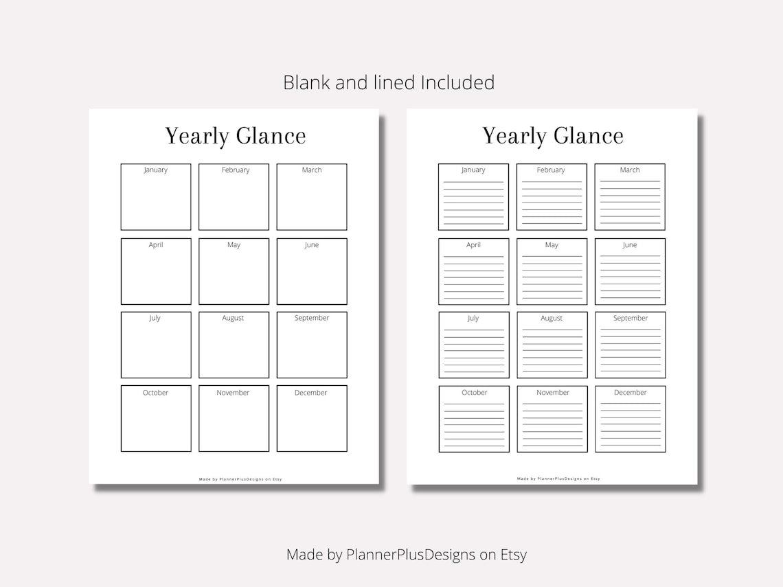 Year at a Glance Printable, Yearly Overview, 12 Month Overview, Undated ...
