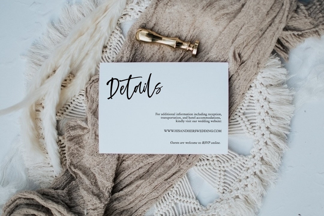 Minimalist Details Card, Modern Wedding Detailed Card, Wedding Insert ...