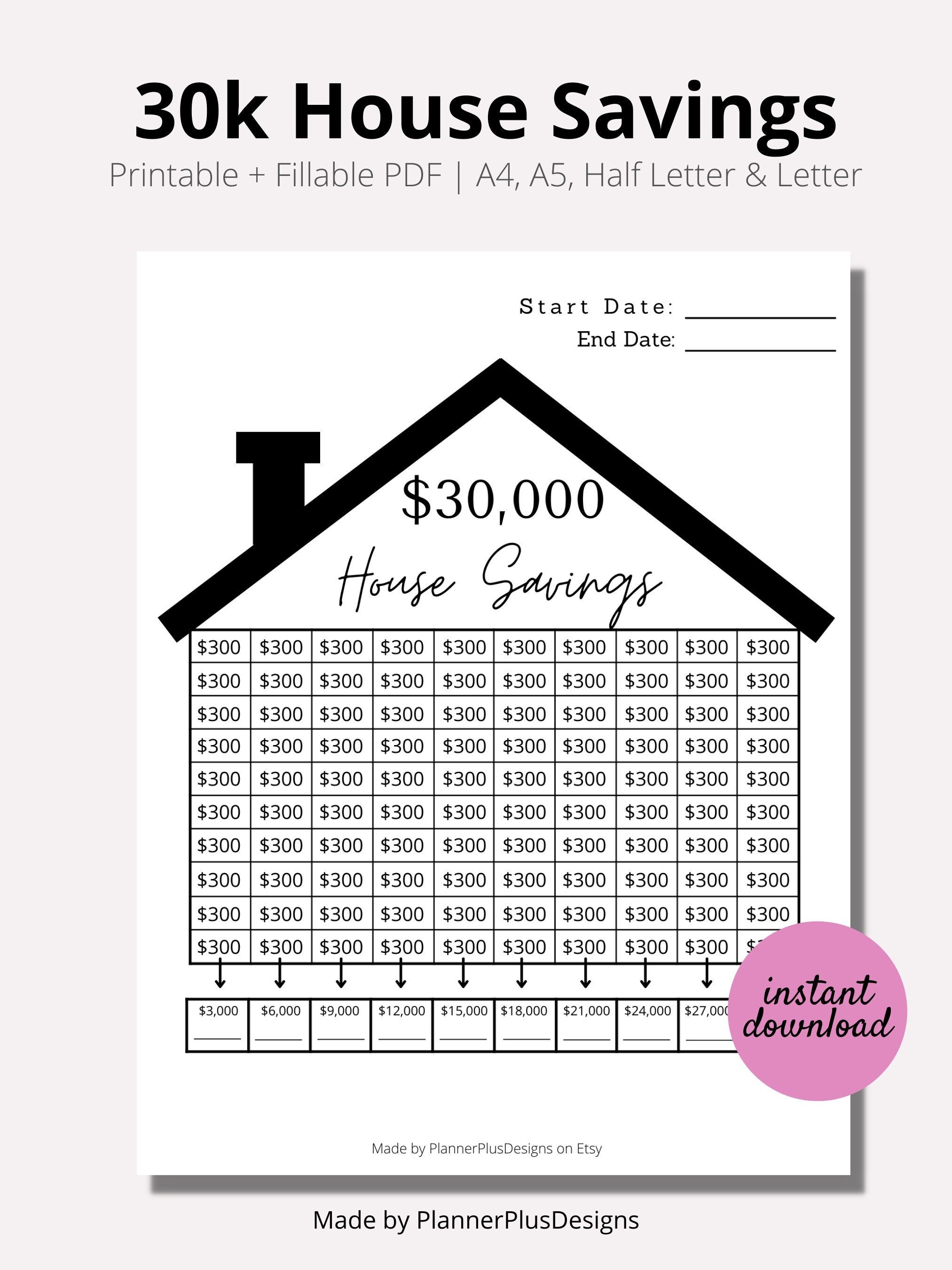 30,000 House Savings, House Savings, House Savings Tracker, 30k New ...