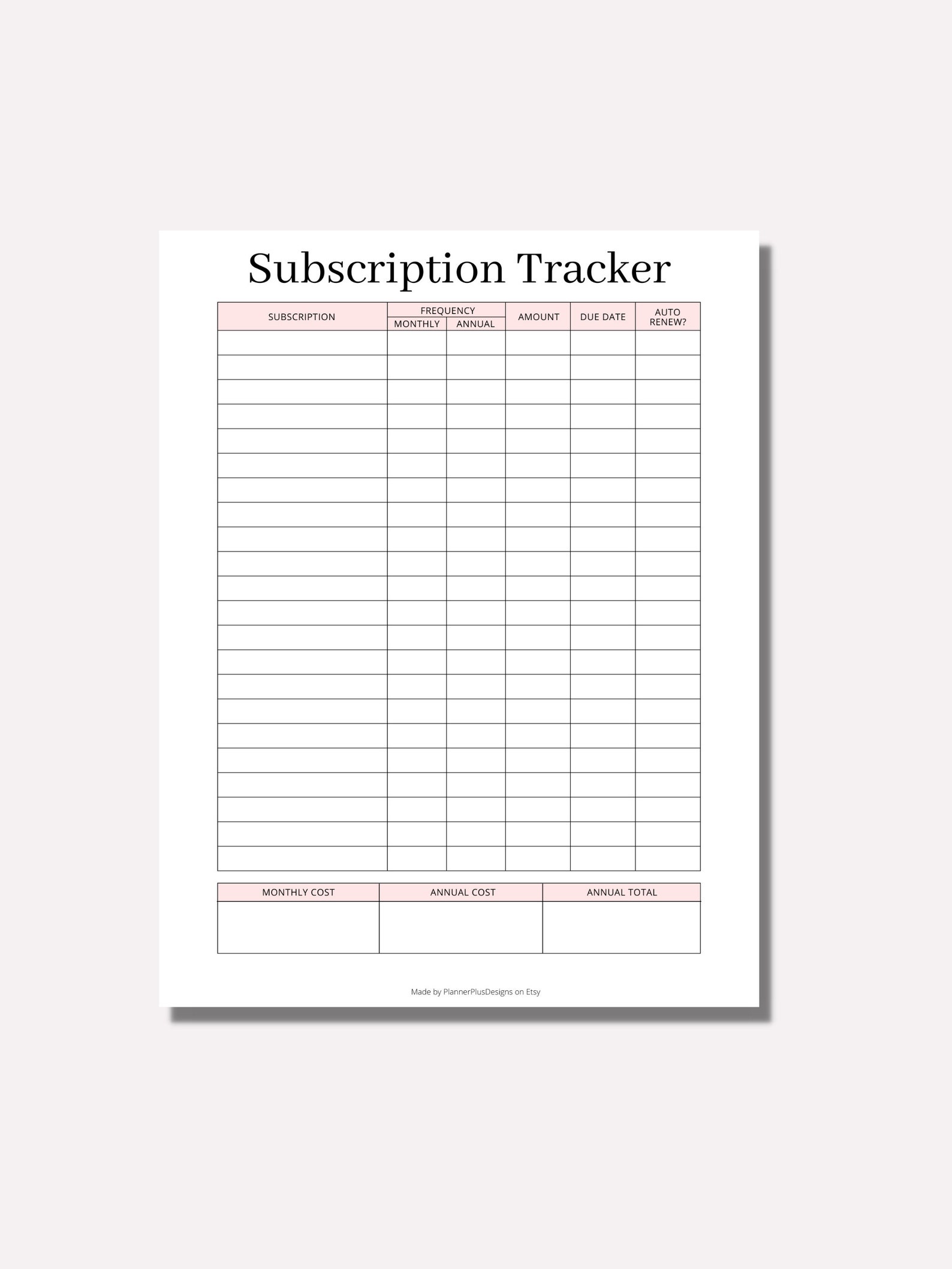 Subscription Tracker Printable, Subscription Log, Monthly Subscription ...