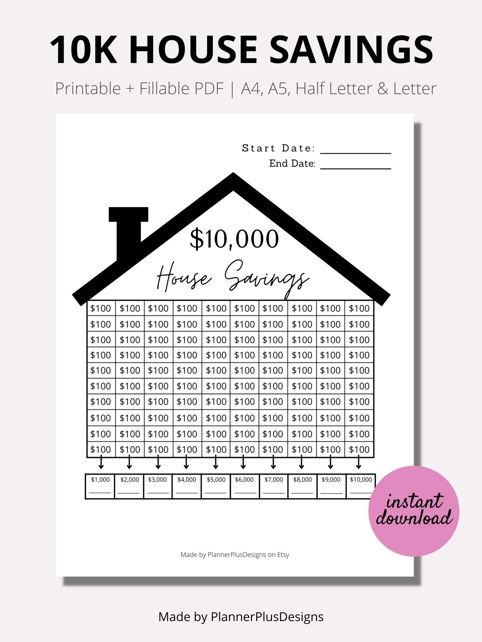 10,000 House Savings, House Savings, House Savings Tracker, 10k New ...