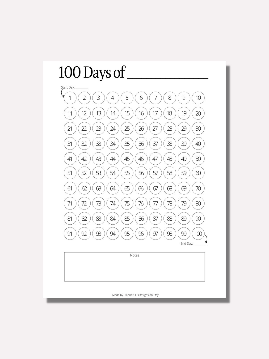 100 Day Habit Tracker Printable, 100 Day Challenge, Minimal Habit ...
