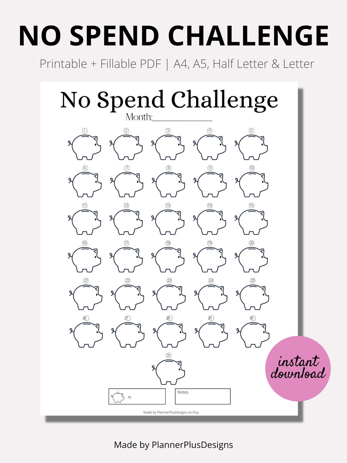 No Spend Challenge, 1 Month No Spending Challenge Printable, No Spend ...
