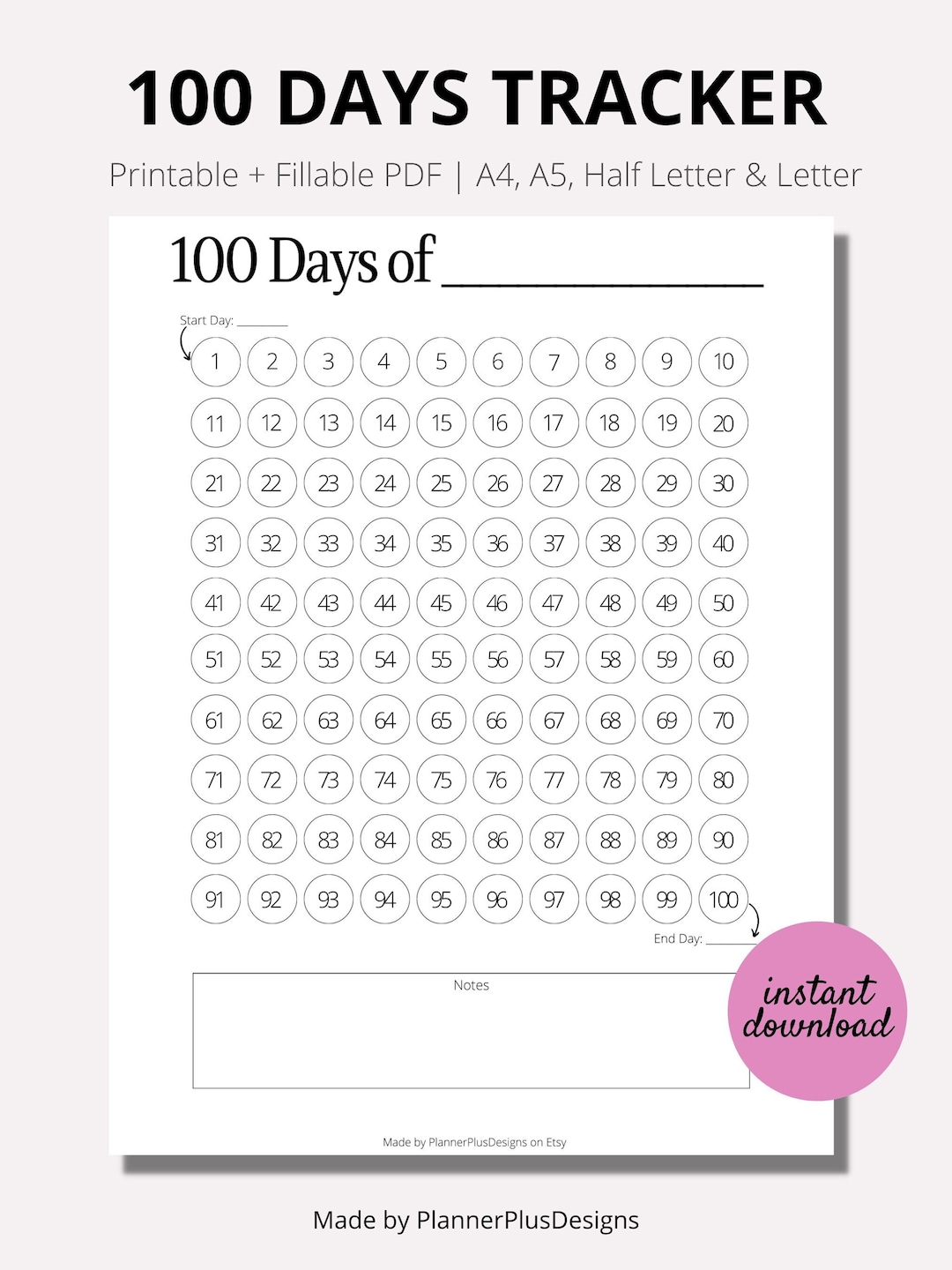 100 Day Habit Tracker Printable, 100 Day Challenge, Minimal Habit ...