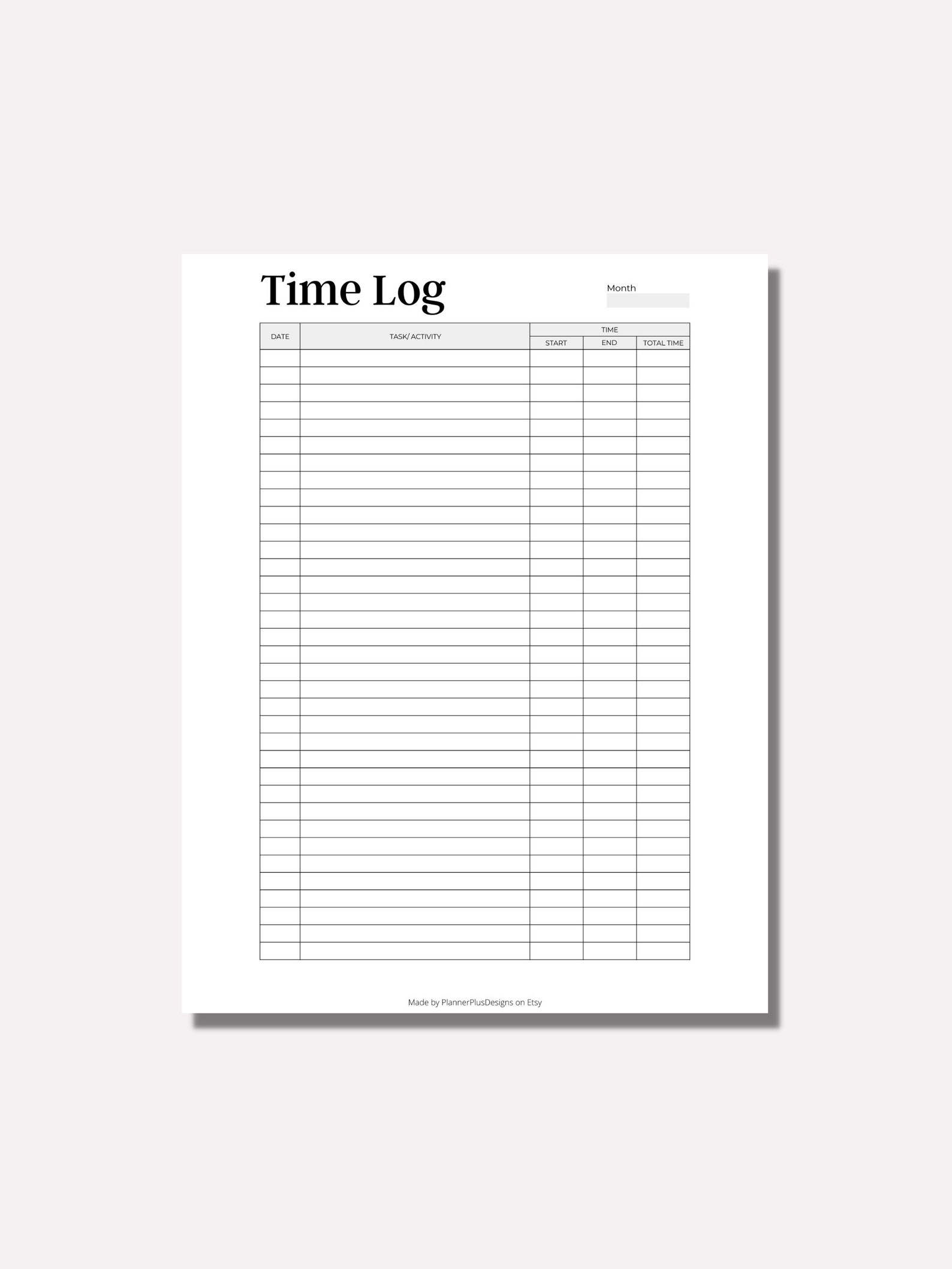 Time Log Printable, Timesheet Printable, Project Time Log, Task Time ...