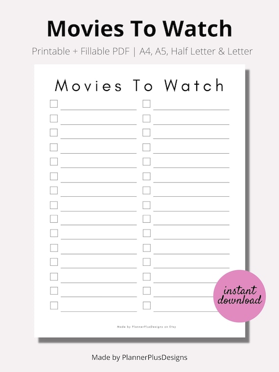 Movies to Watch Tracker Printable Movies Tracker Movies to | Etsy