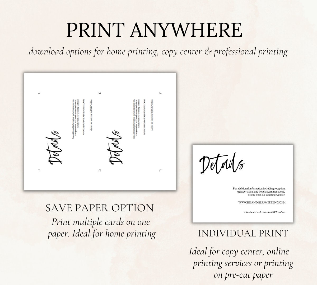 Minimalist Details Card, Modern Wedding Detailed Card, Wedding Insert ...