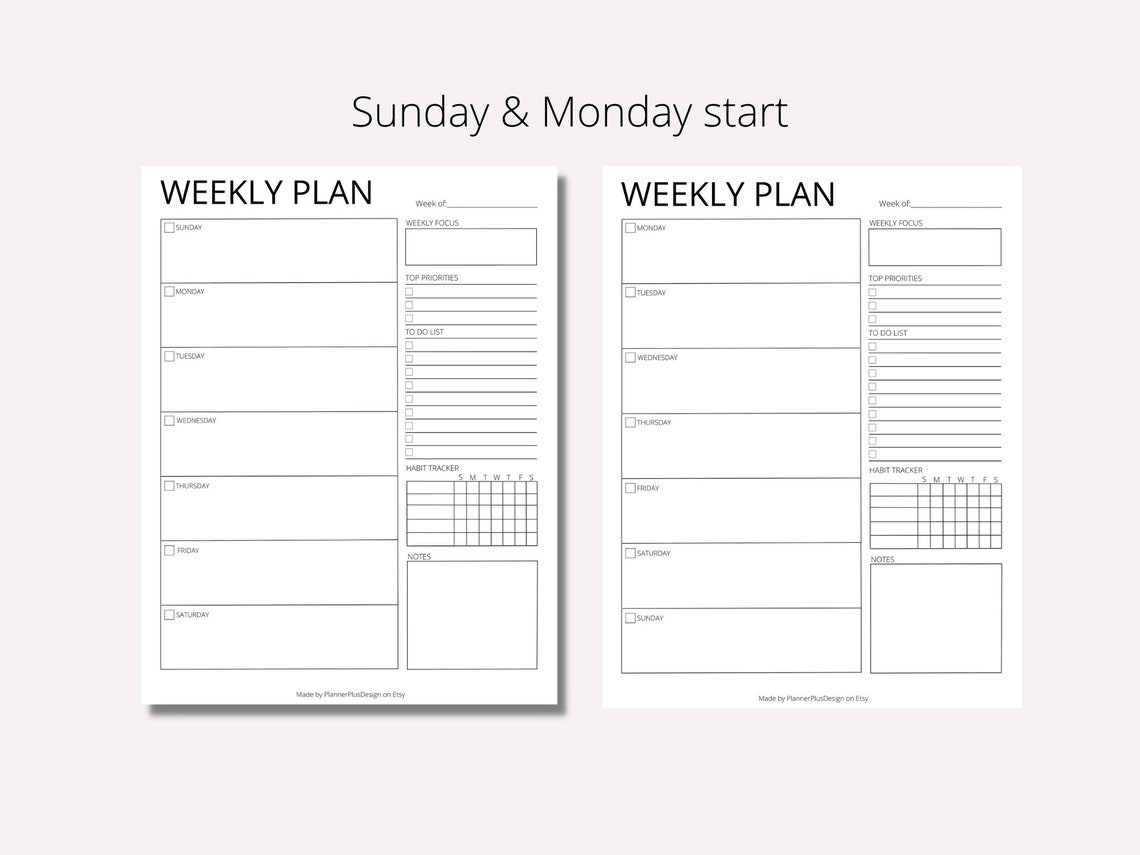 Weekly Planner Printable to Do List, Week Daily to Do List Planner, One ...