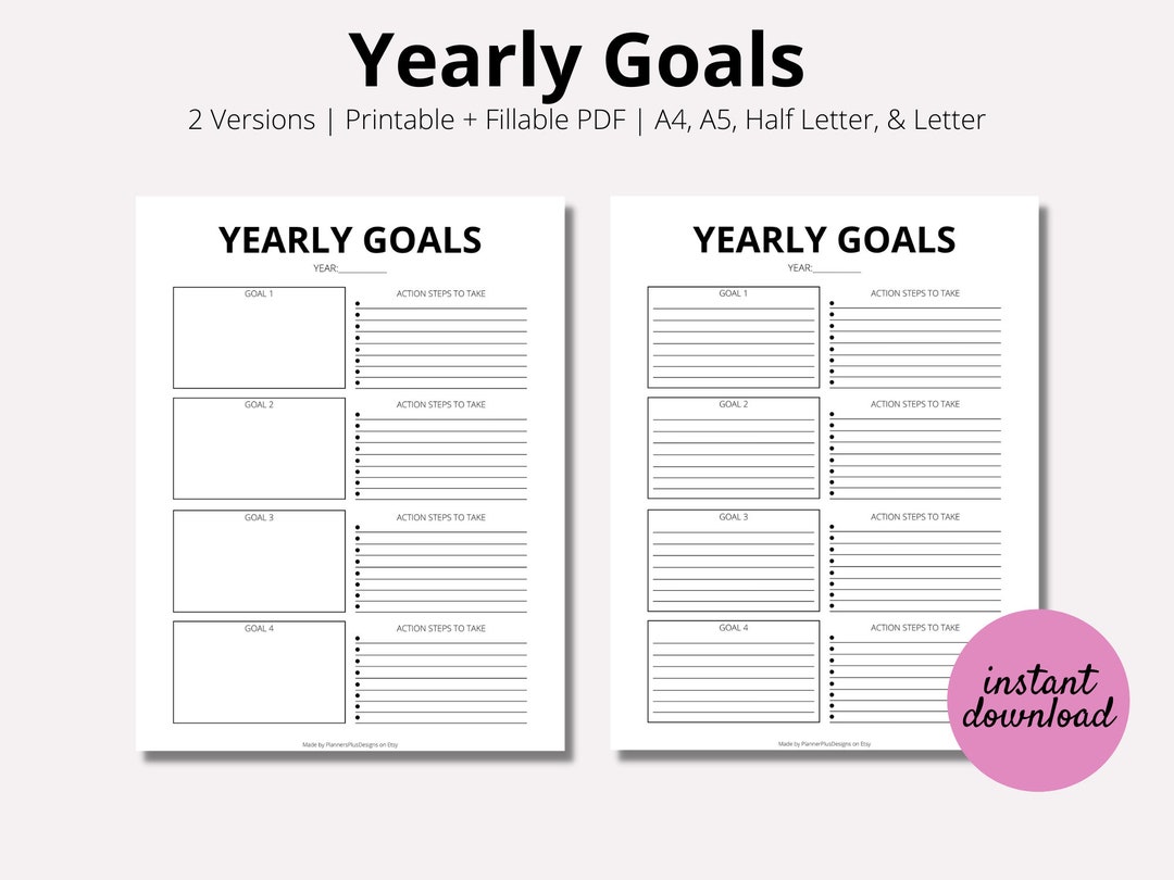 Yearly Goals Planner Printable, Productivity Planner, Goals Planner ...
