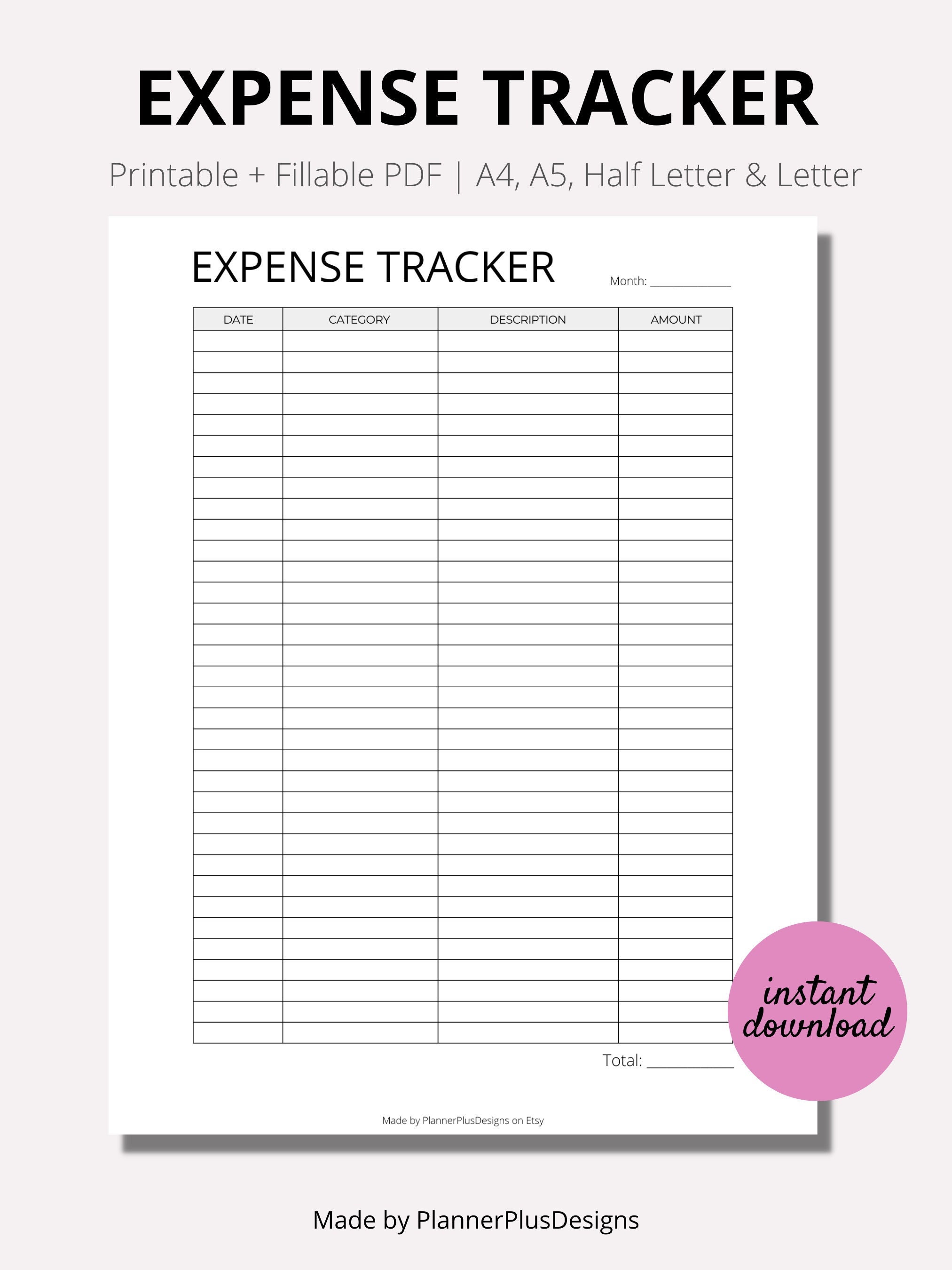 Expense Tracker Printable, Expense Log, Monthly Expense Tracker ...