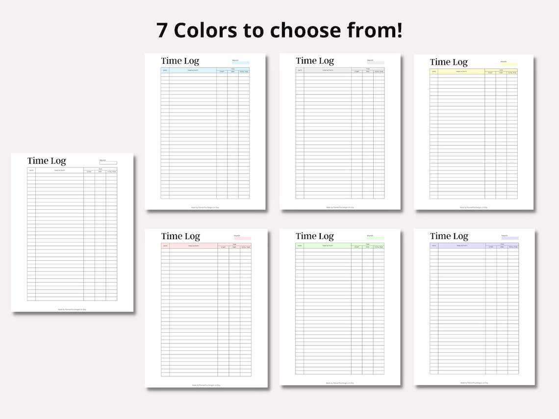 Time Log Printable, Timesheet Printable, Project Time Log, Task Time ...
