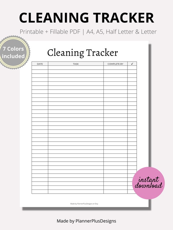 Cleaning Tracker Printable Home Cleaning Planner Cleaning | Etsy