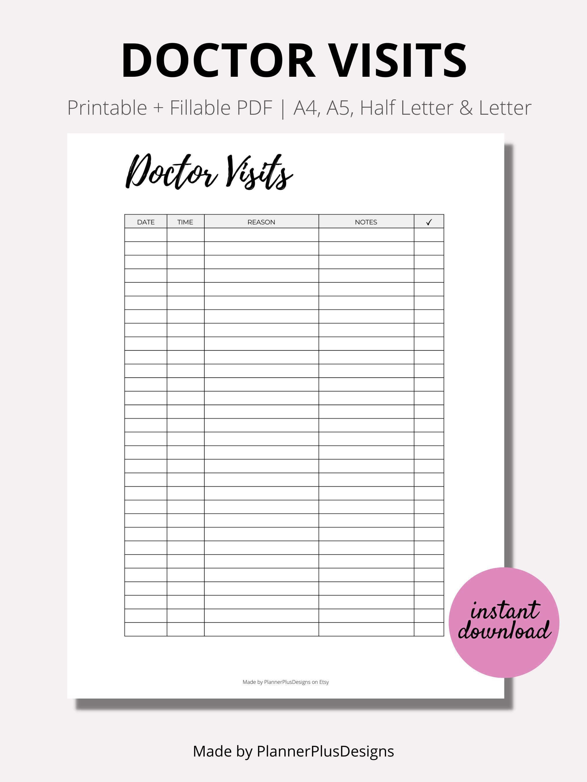 Doctor Visits Tracker Printable, Doctors Appointments Log, Medical ...