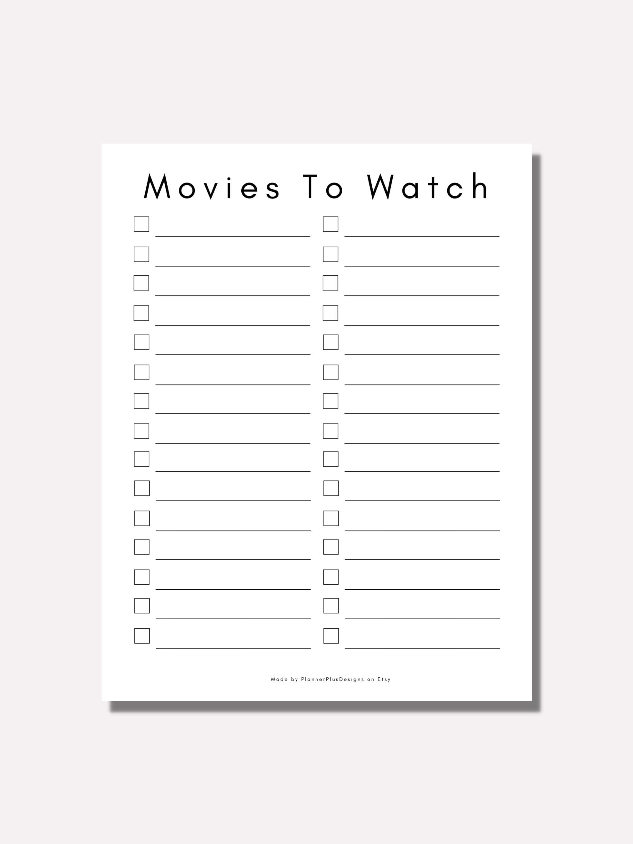 Movies to Watch Tracker, Printable Movies Tracker, Movies to Watch ...