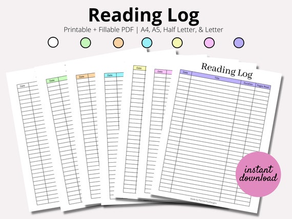 Reading Log Daily Reading Log Reading Planner Books to Read - Etsy