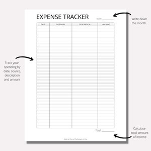 Expense Tracker Printable, Expense Log, Monthly Expense Tracker ...