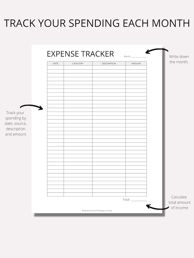 Expense Tracker Printable, Expense Log, Monthly Expense Tracker ...