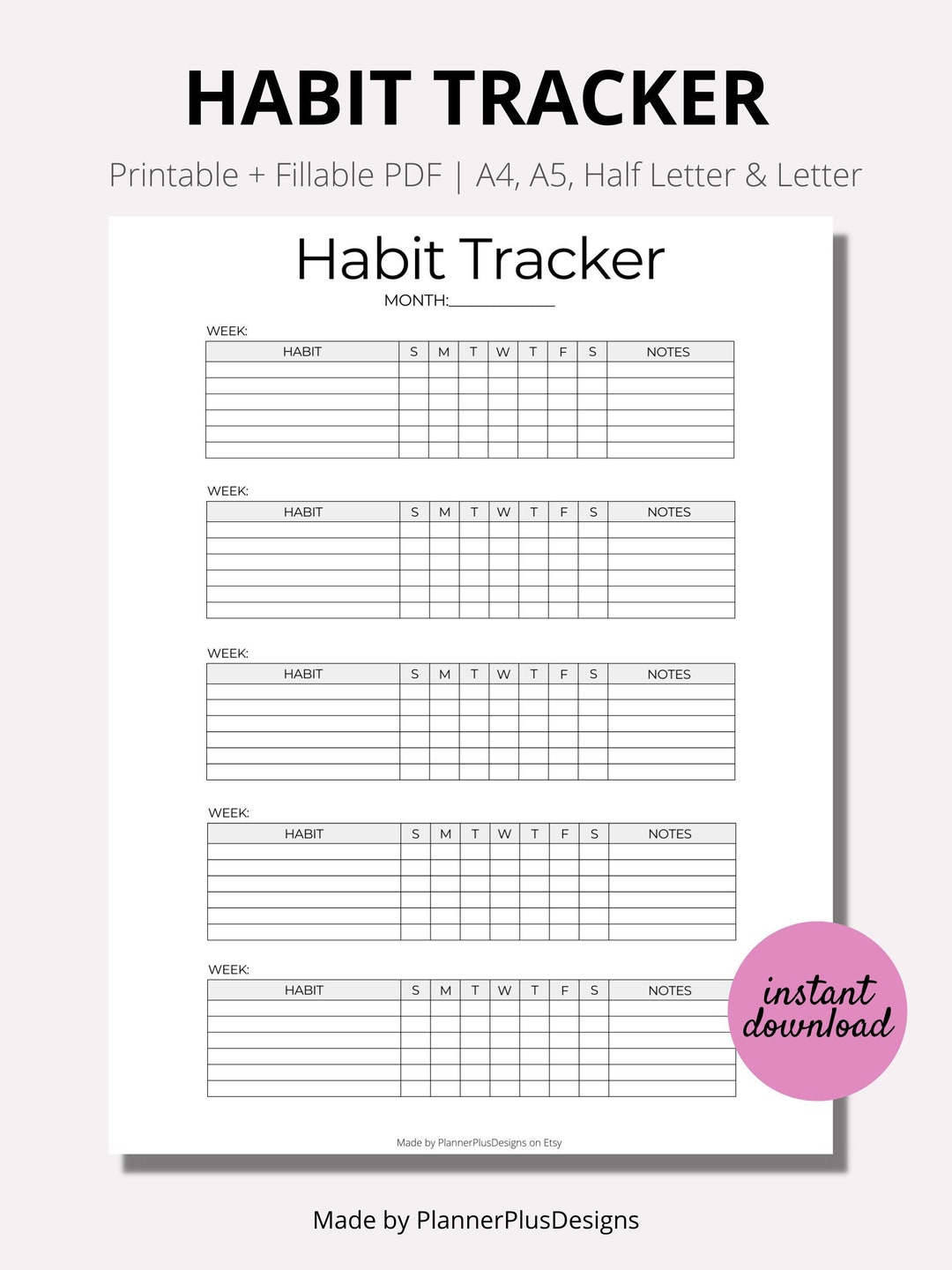 Weekly, Monthly Habit Tracker, Habit Tracker, Habit Tracker Printable ...