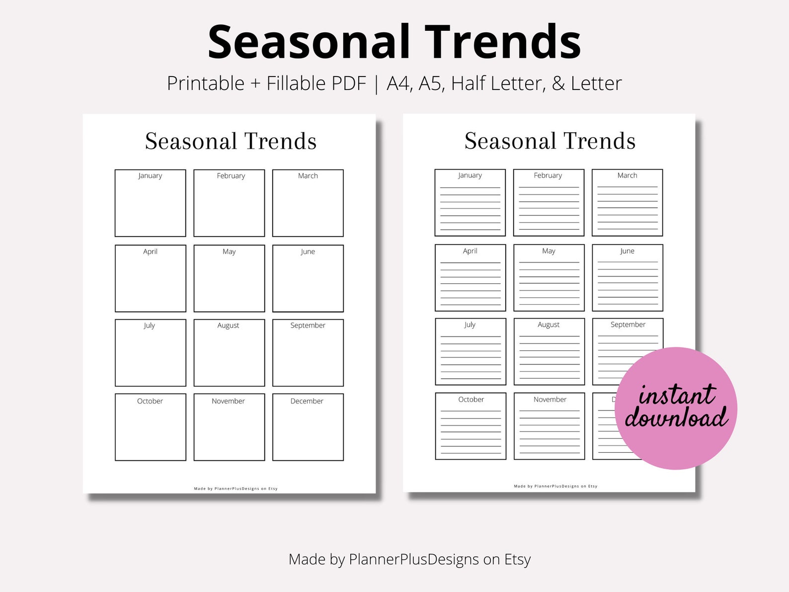 Seasonal Trends Printable, Trends Tracker, Year Notes, Seasonal Trends ...