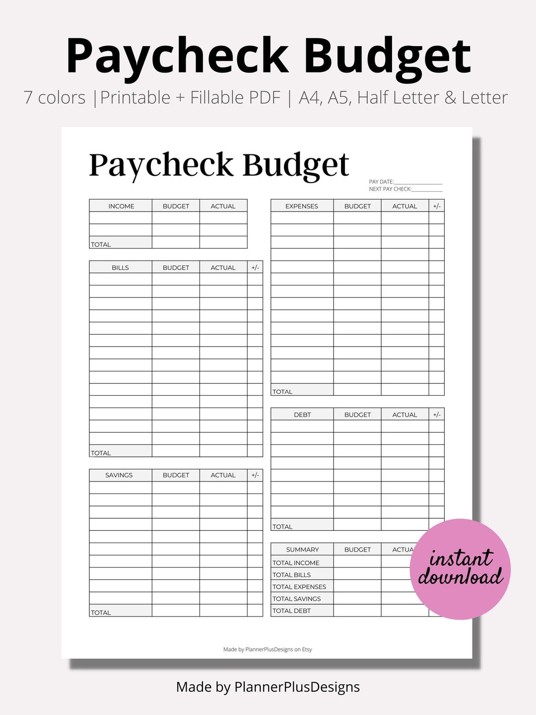 Paycheck Budget Printable, Paycheck Budget Overview Template Printable ...